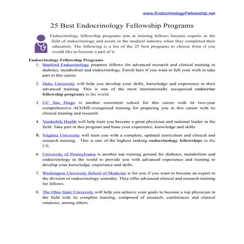 25 Best Endocrinology Fellowship Programs | PDF