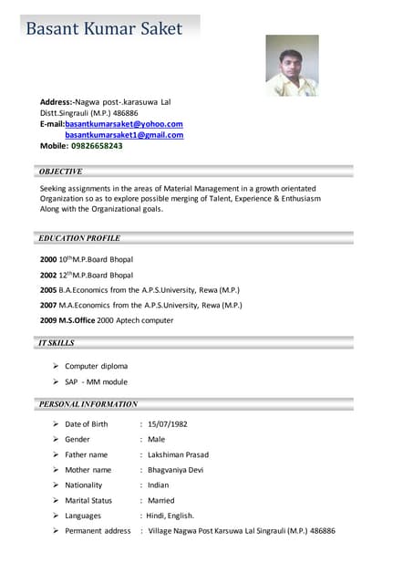 Basant Resume1 | DOCX | Business | Business and Finance