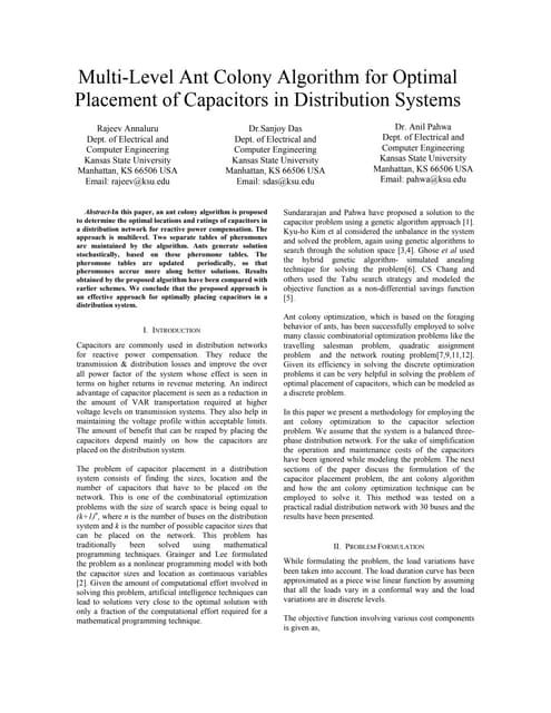 Multi Level Ant Colony Algorithm For Optimal Placement Of Capacitors On