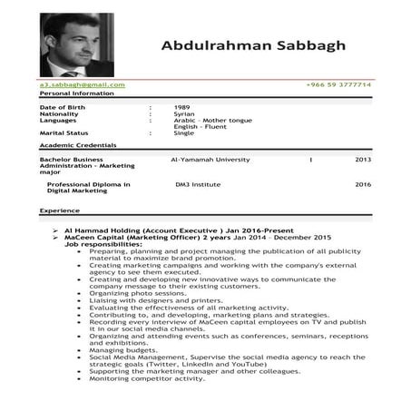 Abdulrahman Sabbagh CV 2015 (2) | PDF
