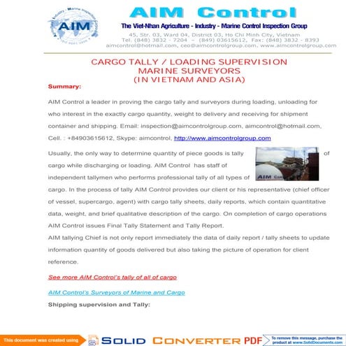 CARGO TALLY LOADING SUPERVISION & MARINE SURVEYOR | PDF