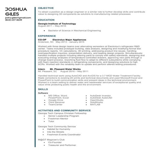 Joshua Giles - Resume 2016 | PDF