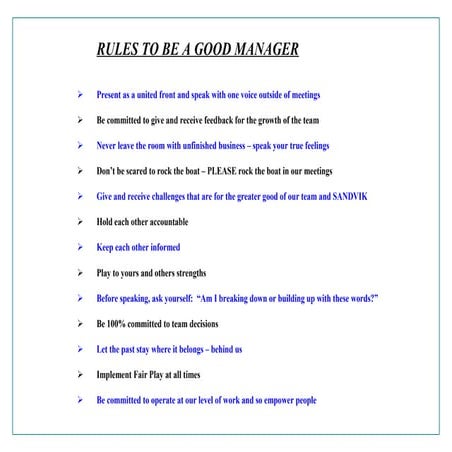 Rules of a good Manager | DOC