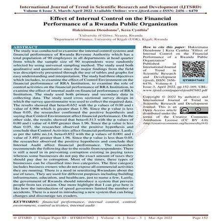 Effect of Internal Control on the Financial Performance of a Rwanda ...