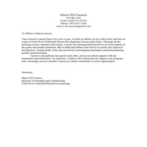 Recommendation - Marco Eli Cuenca | PDF