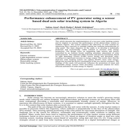 Performance enhancement of PV generator using a sensor based dual axis ...