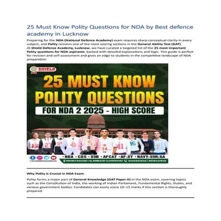 25 Must Know Polity Questions for NDA by Best defence academy in Lucknow.pdf