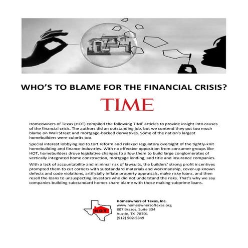 TIME Magazine names 25 People To Blame For The Financial Crisis | PDF