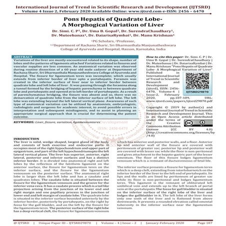 Pons Hepatis of Quadrate Lobe A Morphogical Variation of Liver | PDF