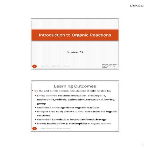 (25) session 25 introduction to organic reactions | PDF