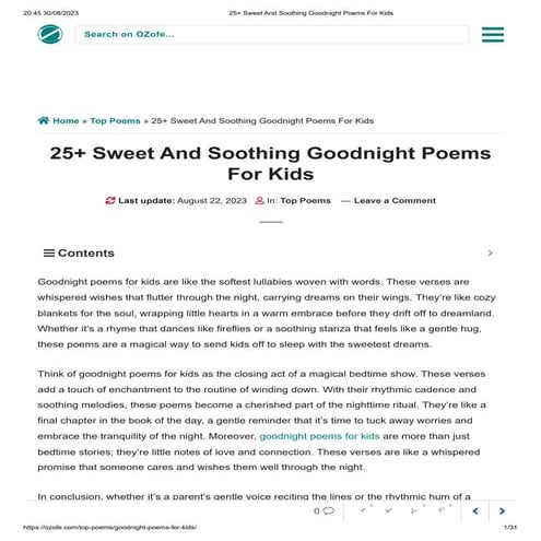 Goodnight Poems For Kids | PDF