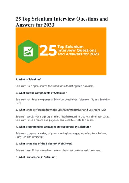 25 Top Selenium Interview Questions And Answers For 2023 Pdf