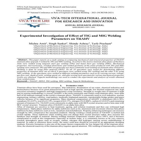 Experimental Investigation of Effect of TIG and MIG Welding Parameters on Ti6Al4V | PDF