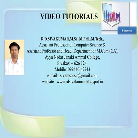 VIDEO TUTORIALS - R.D.Sivakumar | PPTX | Internet for Beginners | Internet