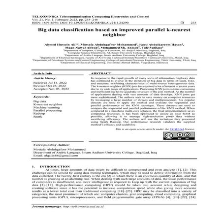 Big data classification based on improved parallel k-nearest neighbor | PDF | Databases ...