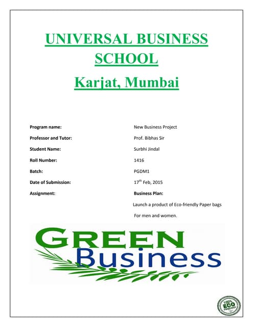 Paper bags( Business Plan) | DOC