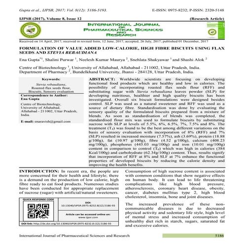 FORMULATION OF VALUE ADDED LOW-CALORIE, HIGH FIBRE BISCUITS USING FLAX SEEDS AND STEVIA ...