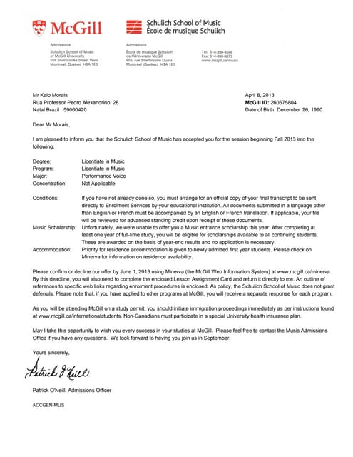 Carleton Acceptance Letter | PDF