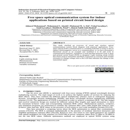 Free space optical communication system for indoor applications based ...