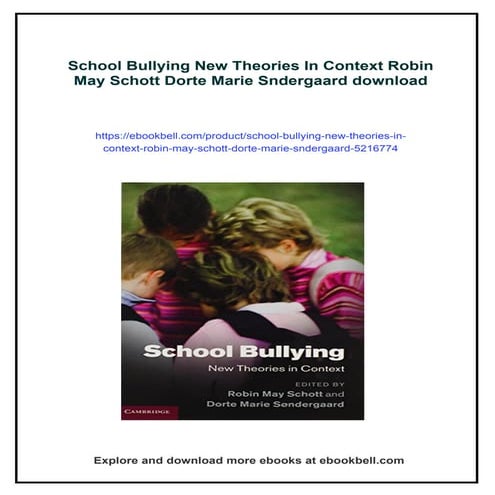 School Bullying New Theories In Context Robin May Schott Dorte Marie ...