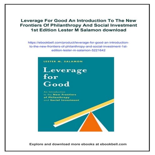Leverage For Good An Introduction To The New Frontiers Of Philanthropy ...