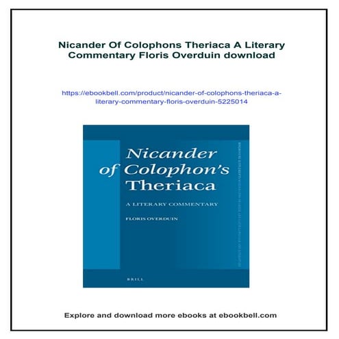 Nicander Of Colophons Theriaca A Literary Commentary Floris Overduin | PDF