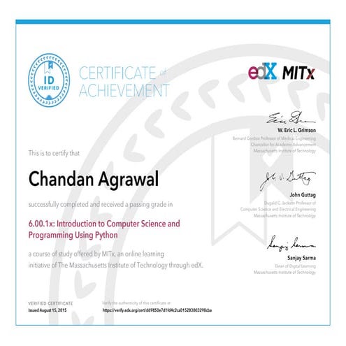 Certificate -- Dashamir Hoxha -- edX/MITx -- 6.00x Introduction to Co…