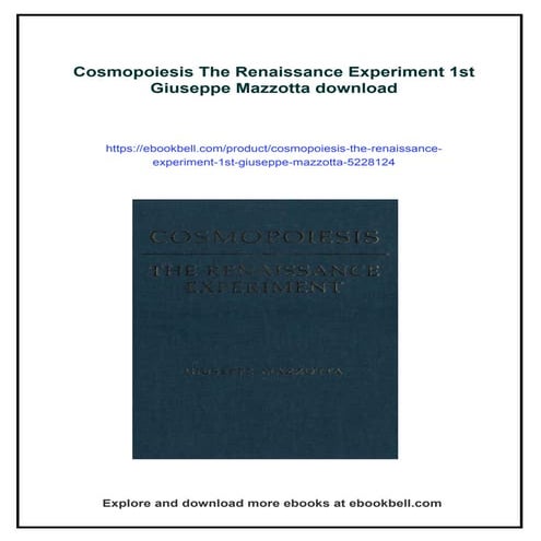 Cosmopoiesis The Renaissance Experiment 1st Giuseppe Mazzotta | PDF
