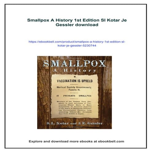 Smallpox A History 1st Edition Sl Kotar Je Gessler | PDF