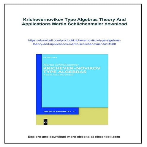 Krichevernovikov Type Algebras Theory And Applications Martin ...