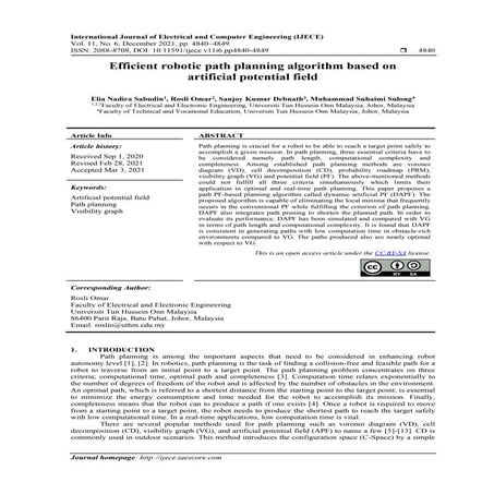 Efficient Robotic Path Planning Algorithm Based On Artificial Potential Field Pdf 8749