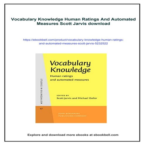 Vocabulary Knowledge Human Ratings And Automated Measures Scott Jarvis ...
