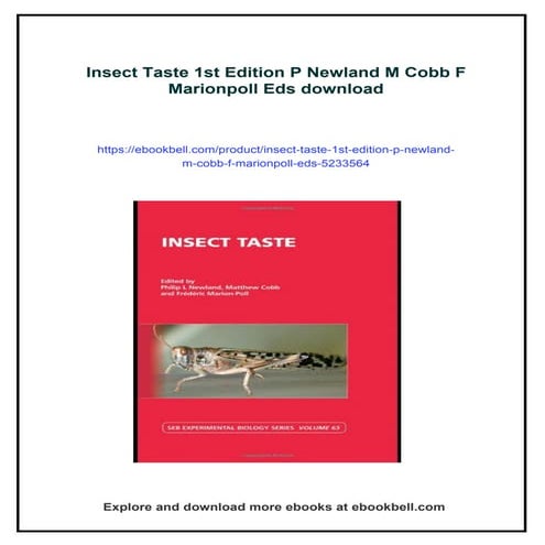 Insect Taste 1st Edition P Newland M Cobb F Marionpoll Eds | PDF