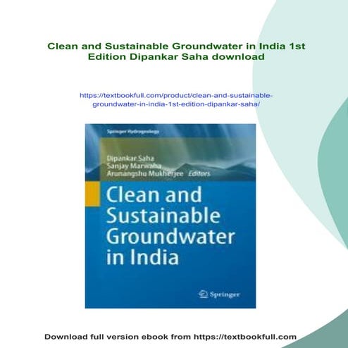 Clean and Sustainable Groundwater in India 1st Edition Dipankar Saha | PDF