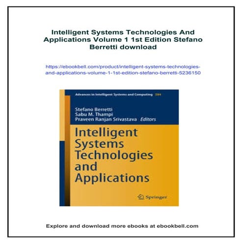 Intelligent Systems Technologies And Applications Volume 1 1st Edition ...