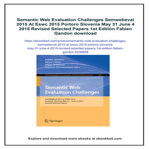 Semantic Web Evaluation Challenges Semwebeval 2015 At Eswc 2015 Portoro Slovenia May 31 June 4 ...