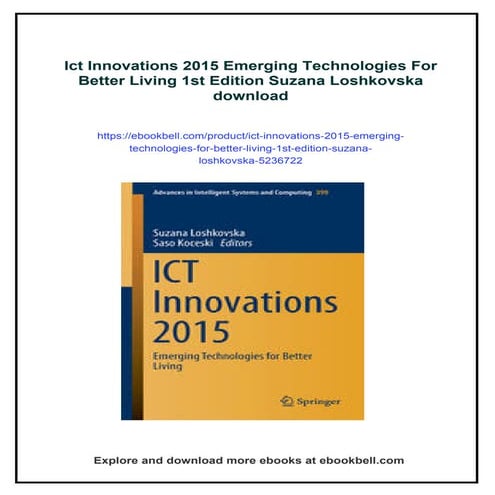 Ict Innovations 2015 Emerging Technologies For Better Living 1st ...