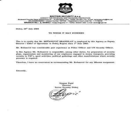 Sector Security - Certificate of Service | PDF