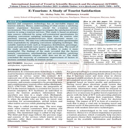 E Tourism A Study of Tourist Satisfaction | PDF