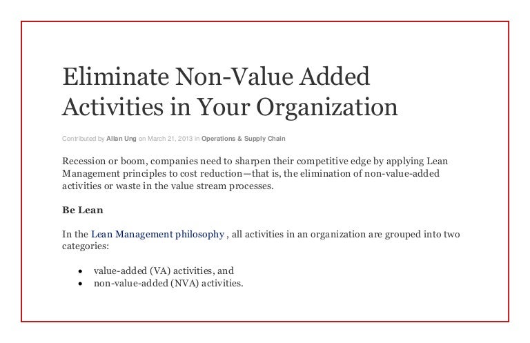 Eliminate Non-Value Added Activities in Your Organization