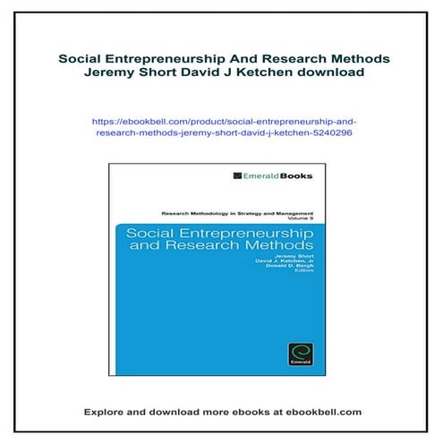 Social Entrepreneurship And Research Methods Jeremy Short David J ...