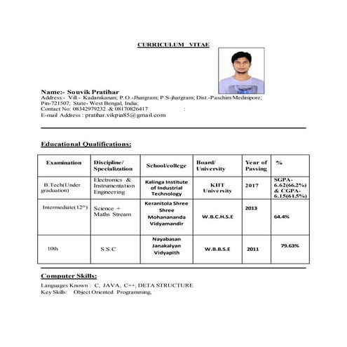 CV Souvik Pratihar | DOCX | Computing | Technology & Computing