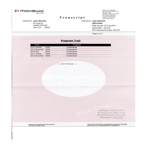 Mohawk_Transcript2 | PDF