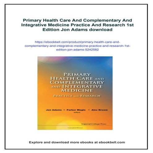 Primary Health Care And Complementary And Integrative Medicine Practice ...
