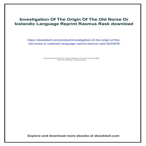 Investigation Of The Origin Of The Old Norse Or Icelandic Language ...