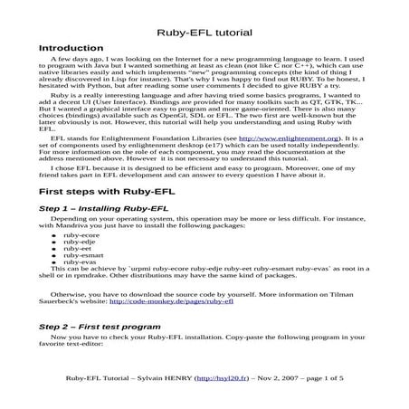 ruby-efl-tutorial-hsyl20 | PDF | Programming Languages | Computing