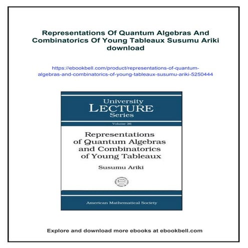 Representations Of Quantum Algebras And Combinatorics Of Young Tableaux Susumu Ariki | PDF