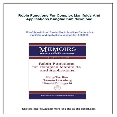 Robin Functions For Complex Manifolds And Applications Kangtae Kim | PDF