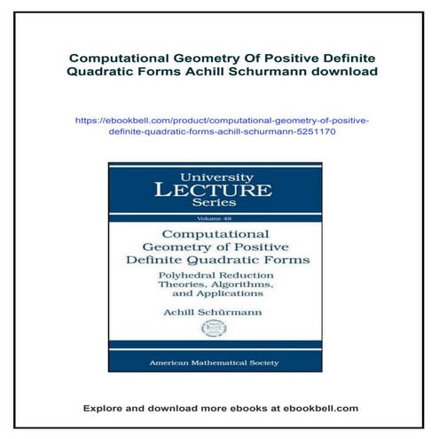Computational Geometry Of Positive Definite Quadratic Forms Achill Schurmann | PDF