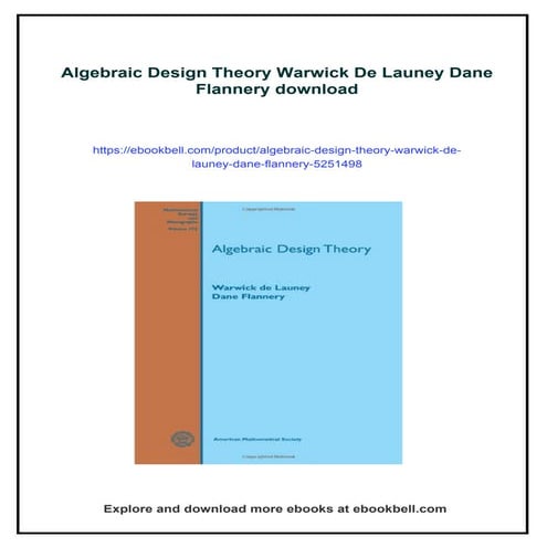 Algebraic Design Theory Warwick De Launey Dane Flannery | PDF